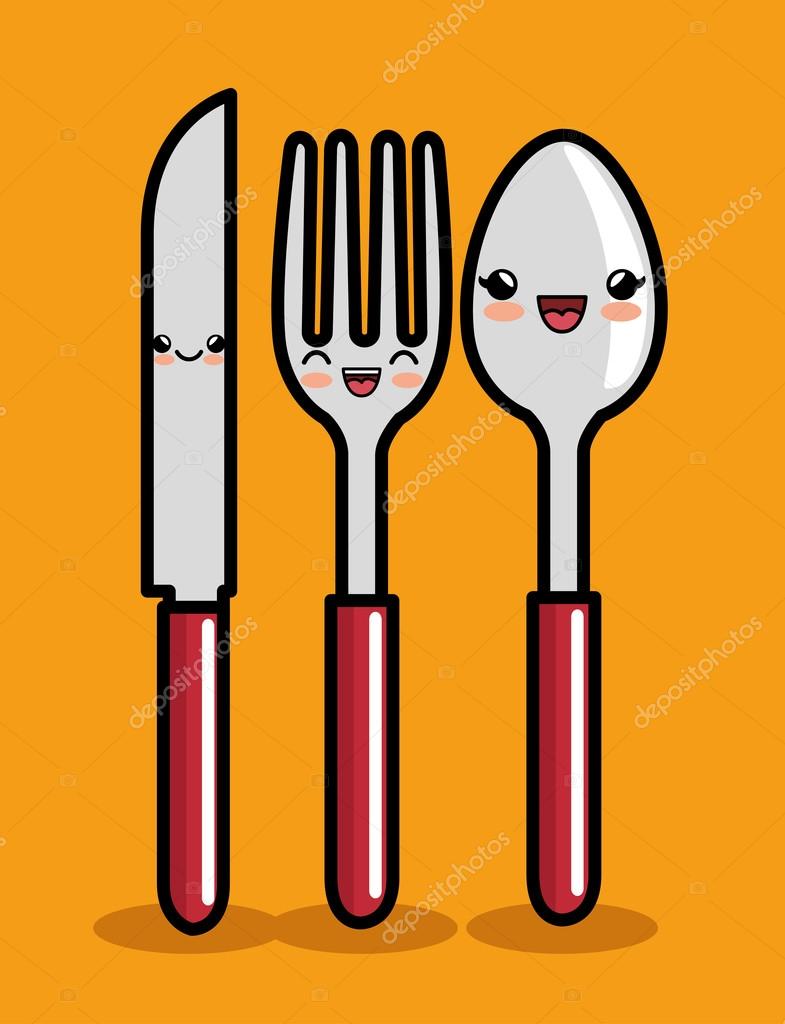Diseño De Icono De Kawaii Cuchillo Cuchara Y Tenedor — Archivo Imágenes