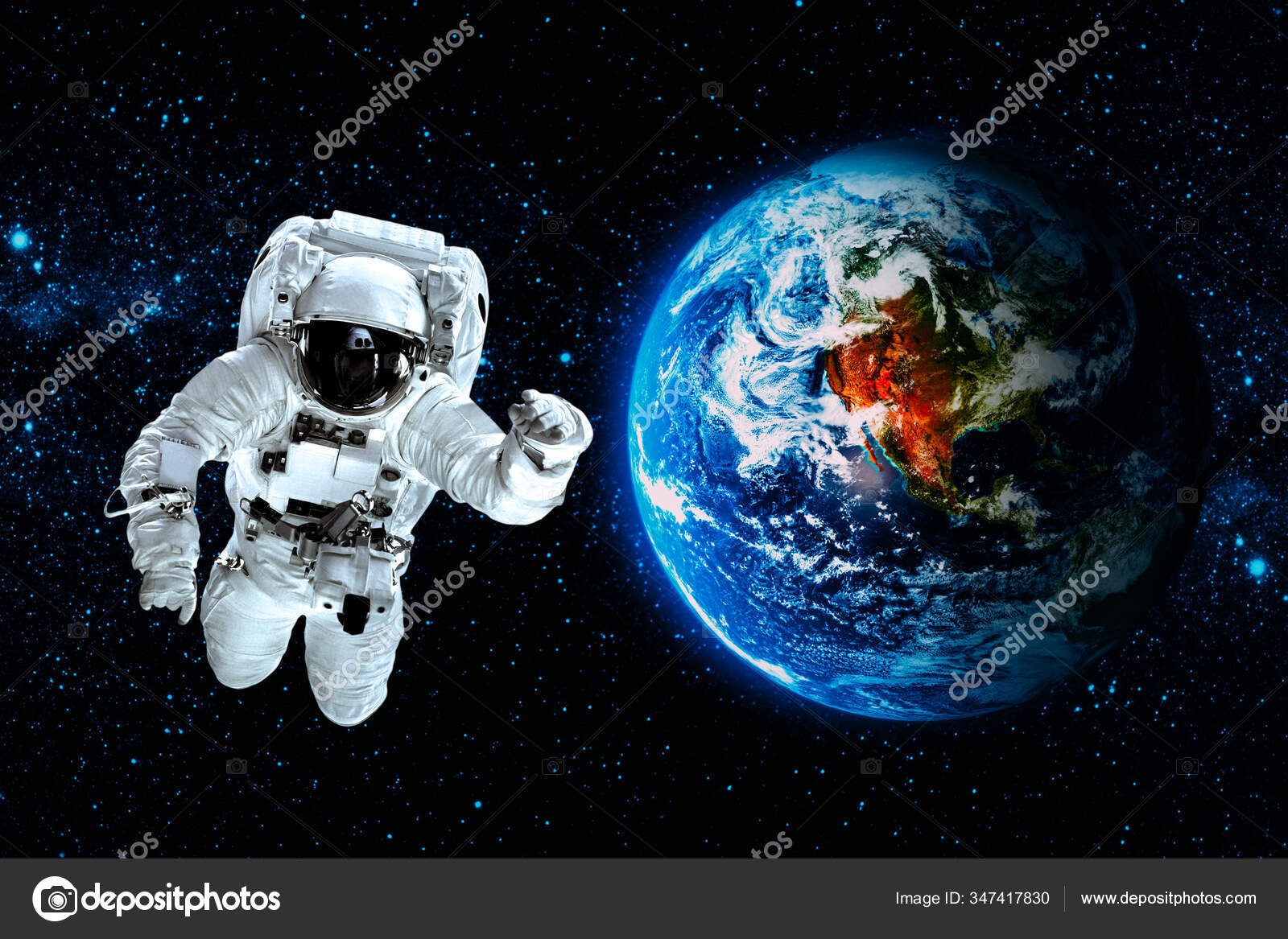 Astronaut Flies Earth Space Elements Image Furnished Nasa — Stock ...