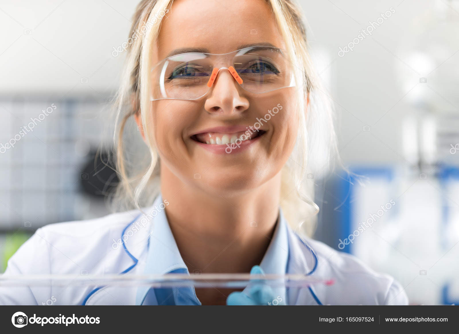 Happy young attractive smiling woman scientist in the laboratory Stock ...