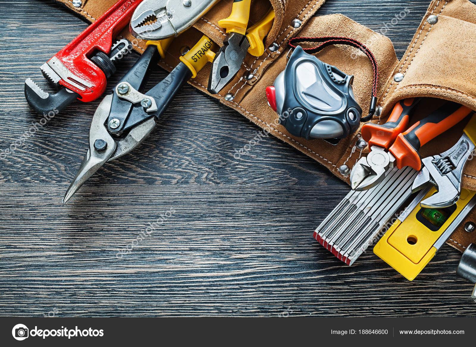 Leather tool belt construction tooling top view Stock Photo by ©mihalec ...