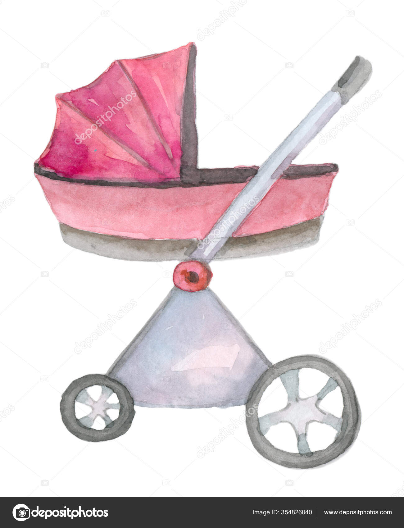 Watercolor pink pram Stock Illustration by ©ivofet #354826040