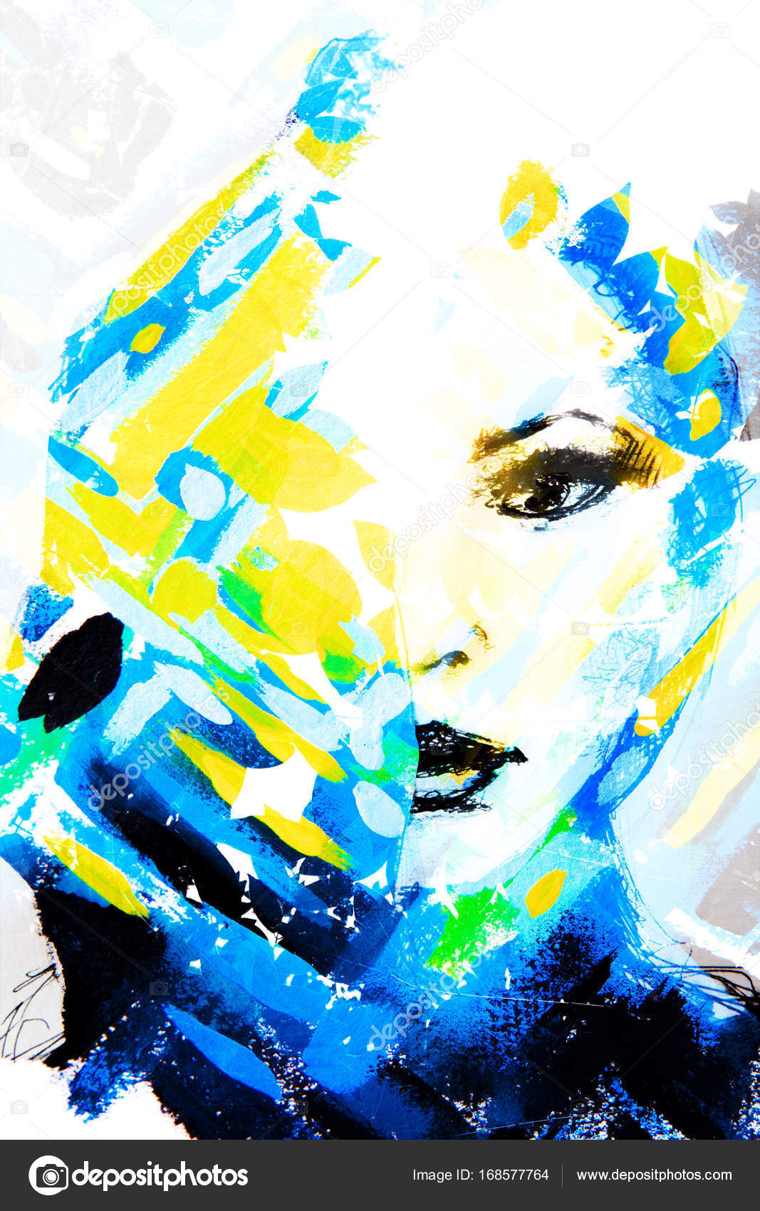 Female portrait combined with multiple colors paintings Stock ...