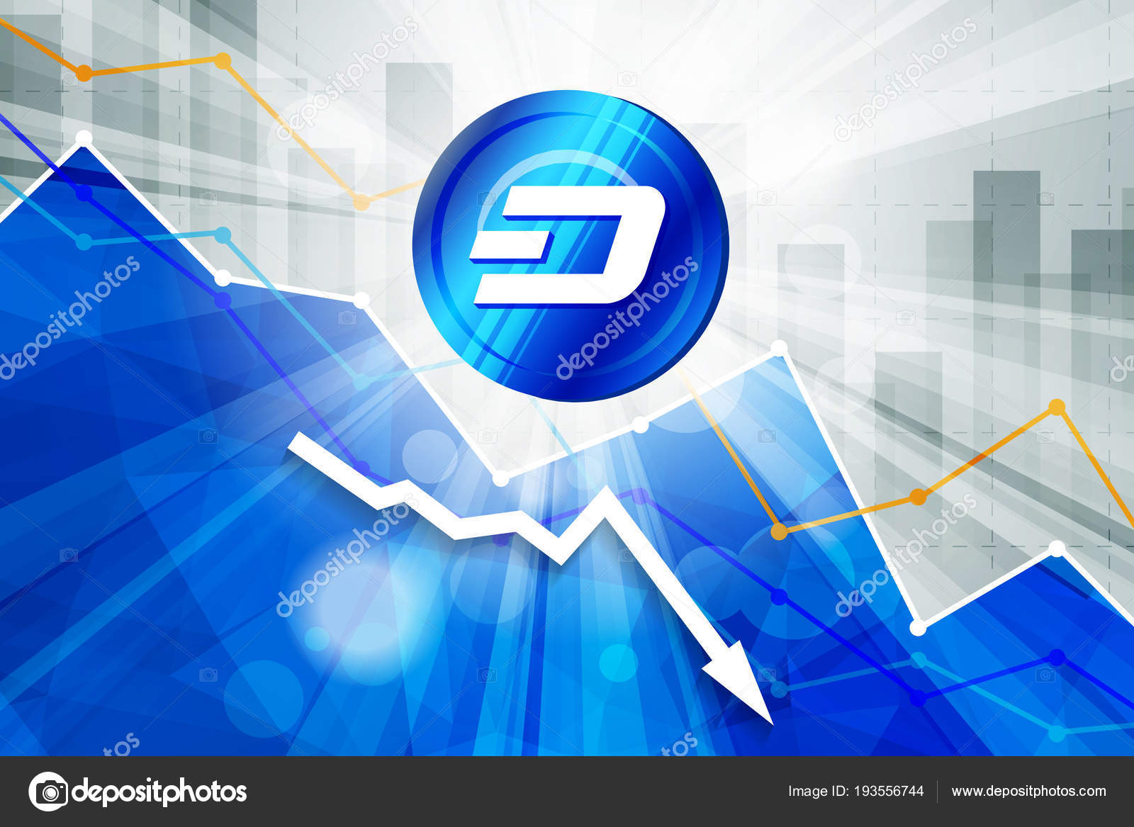 Dash Cryptocurrency Bright Rays Background Statistics Chart Arrow Going ...