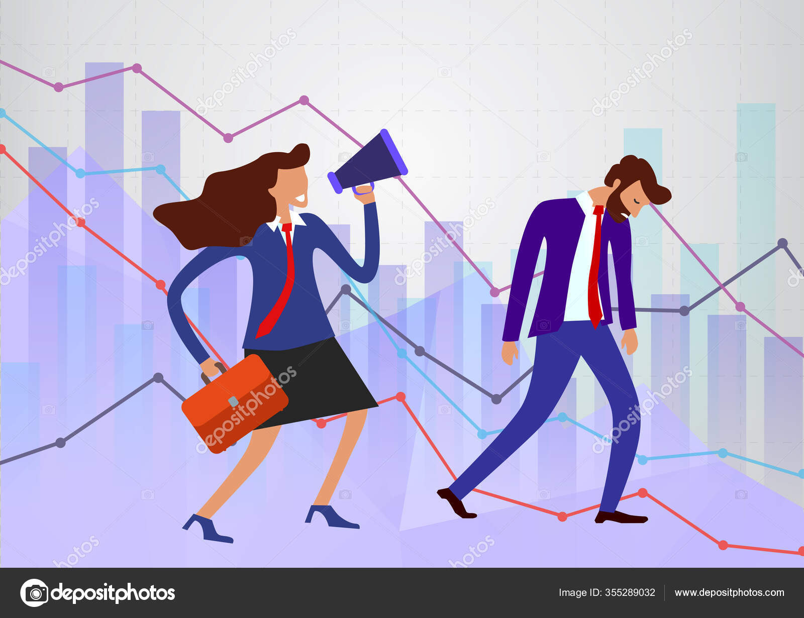 Concept Effective Manager Shouting Megaphone Chart Fall Economy Going ...