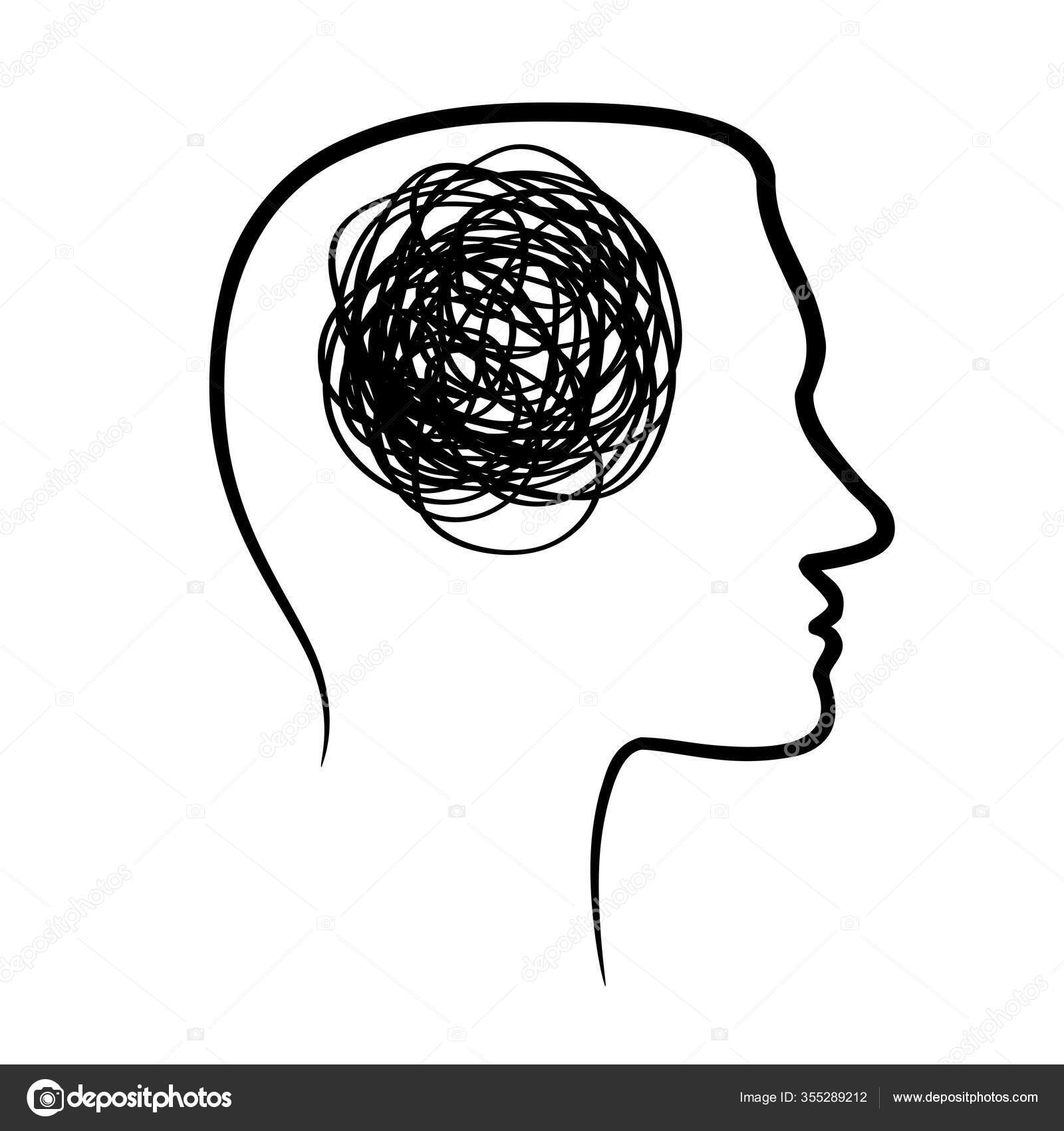 Silhouette Huan Head Tangled Line Brain Concept Chaotic Thought Process ...