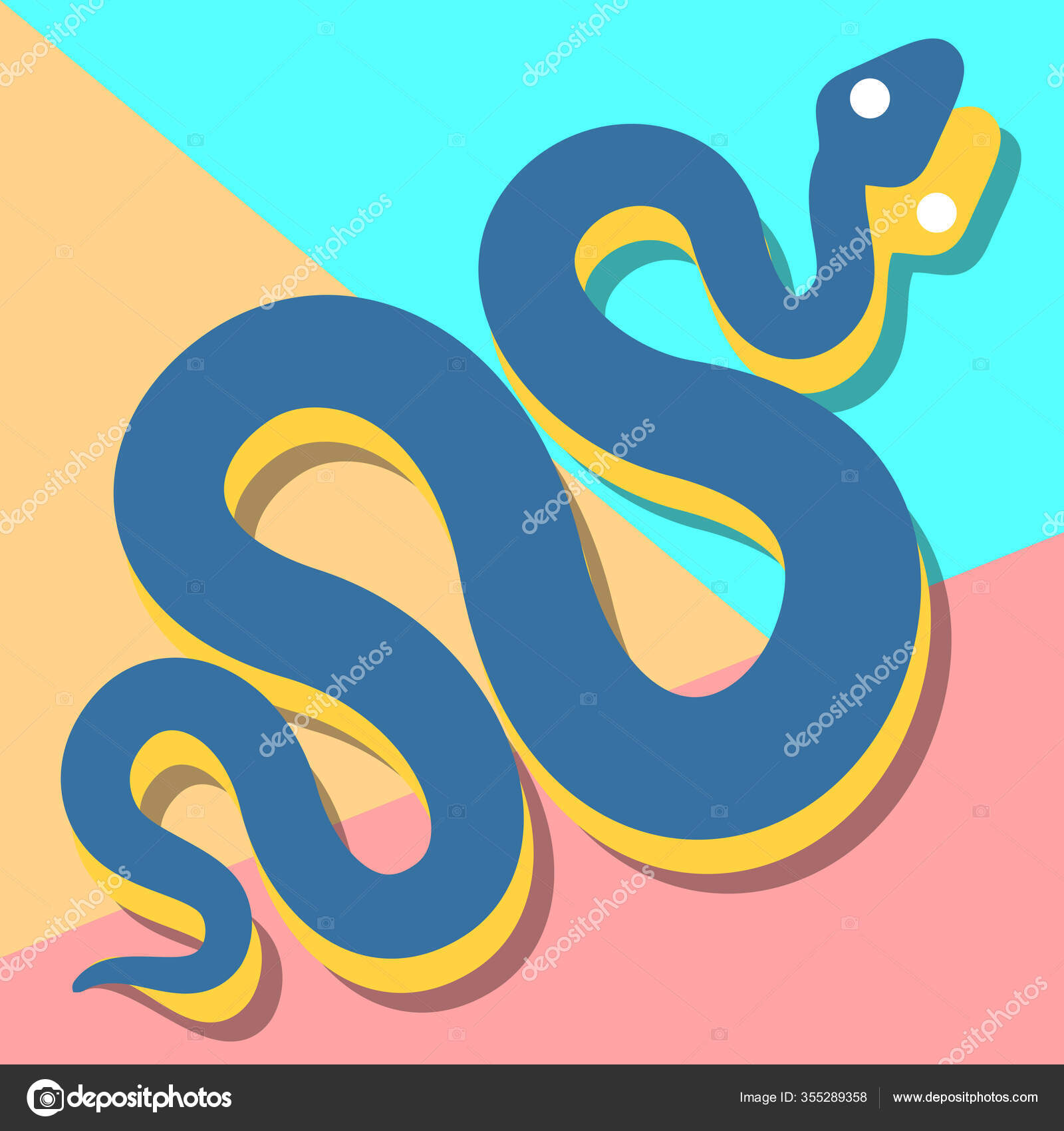 Few Curving Silhouette Snakes Colored Blue Yellow Pastel Background Can ...