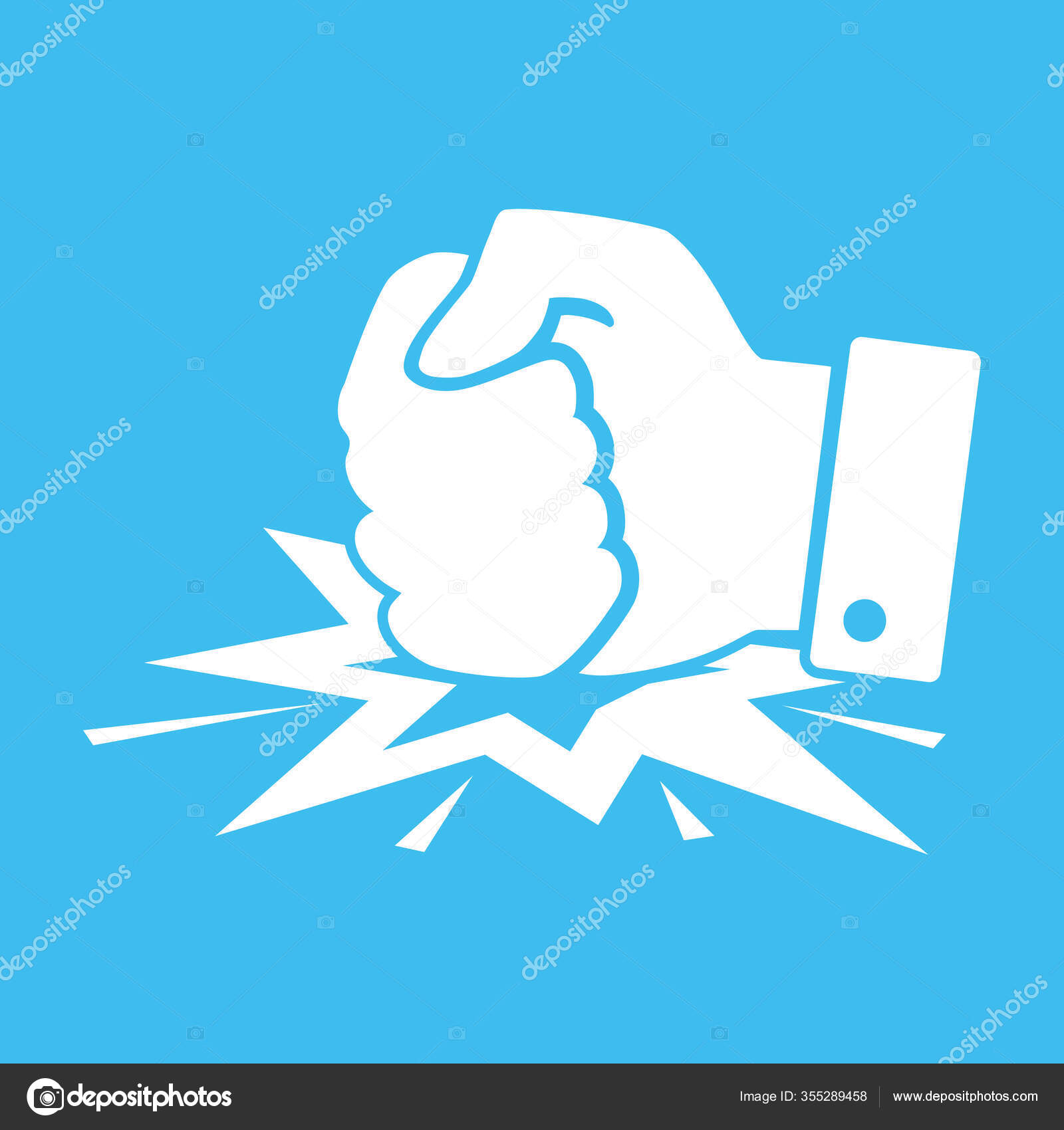 Enough Concept White Fist Hits Table Icon Blue Background Stock Vector ...