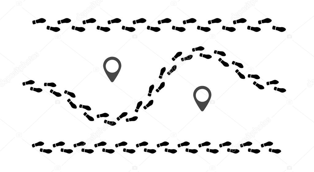 Huellas de pie humano camino con puntos de etiqueta. Pasos de arranque ...