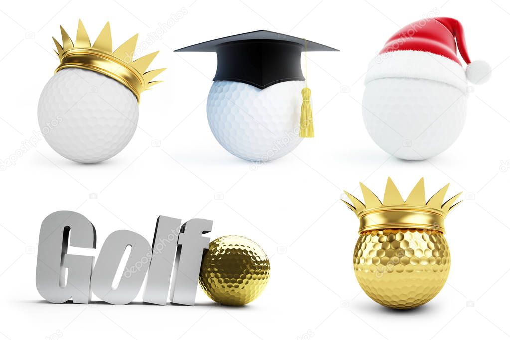 juego de pelota de golf 3d. sobre fondo blanco. Ilustraciones 3d 2023