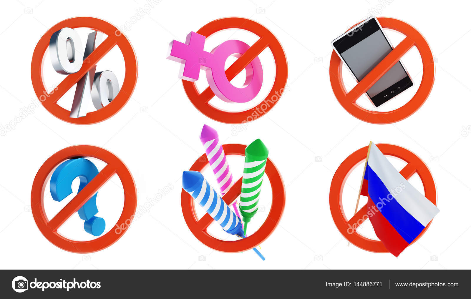 No signs for different prohibited activities set on a white background ...