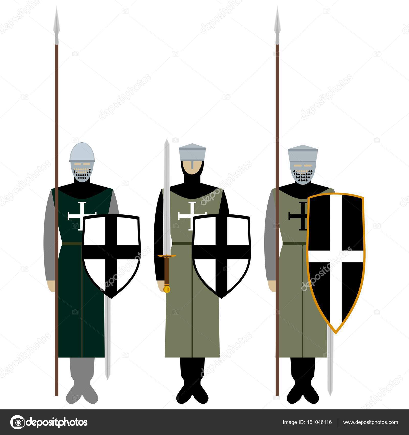 Medieval knights, weapons, uniforms and jousting signs and symbols ...