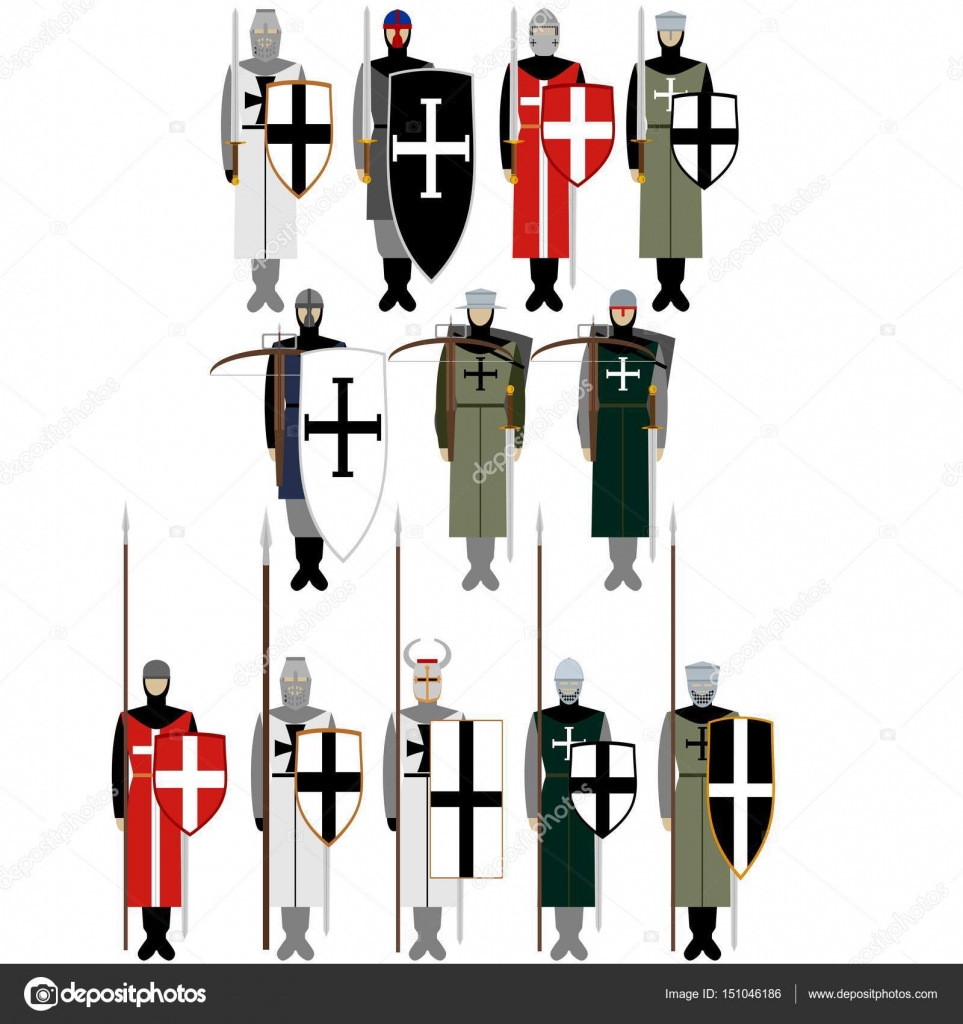 Medieval knights, weapons, uniforms and jousting signs and symbols ...