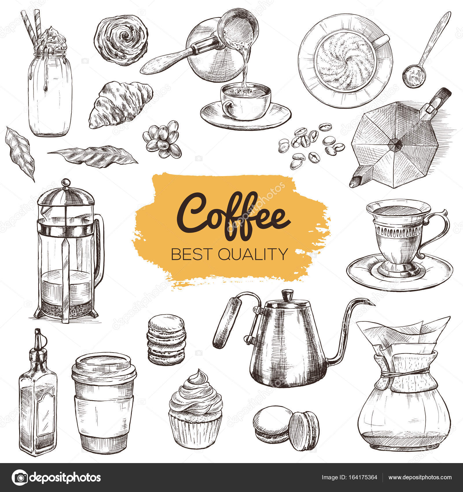 Coffee Set Of Hand Drawn Elements Stock Vector Image By ©nurofina 164175364