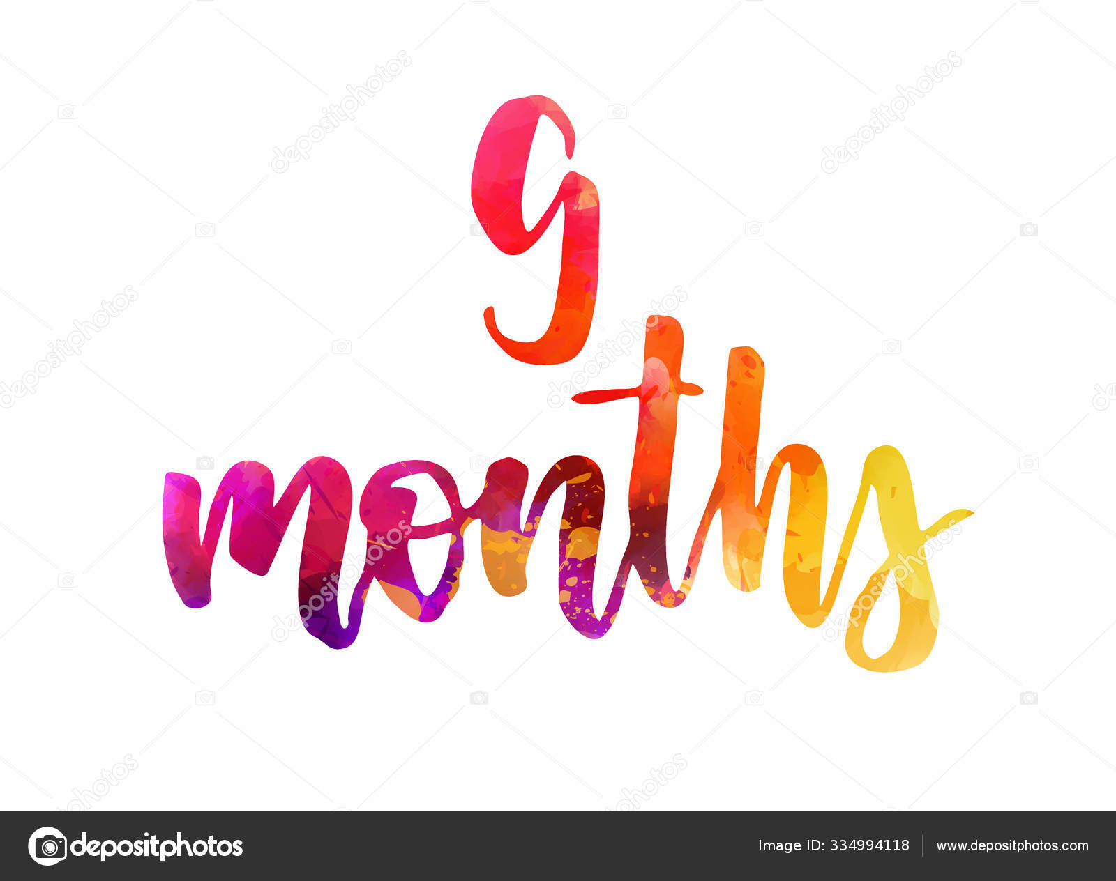 9 meses de letras de acuarela Vector de stock #334994118 de ©artlana