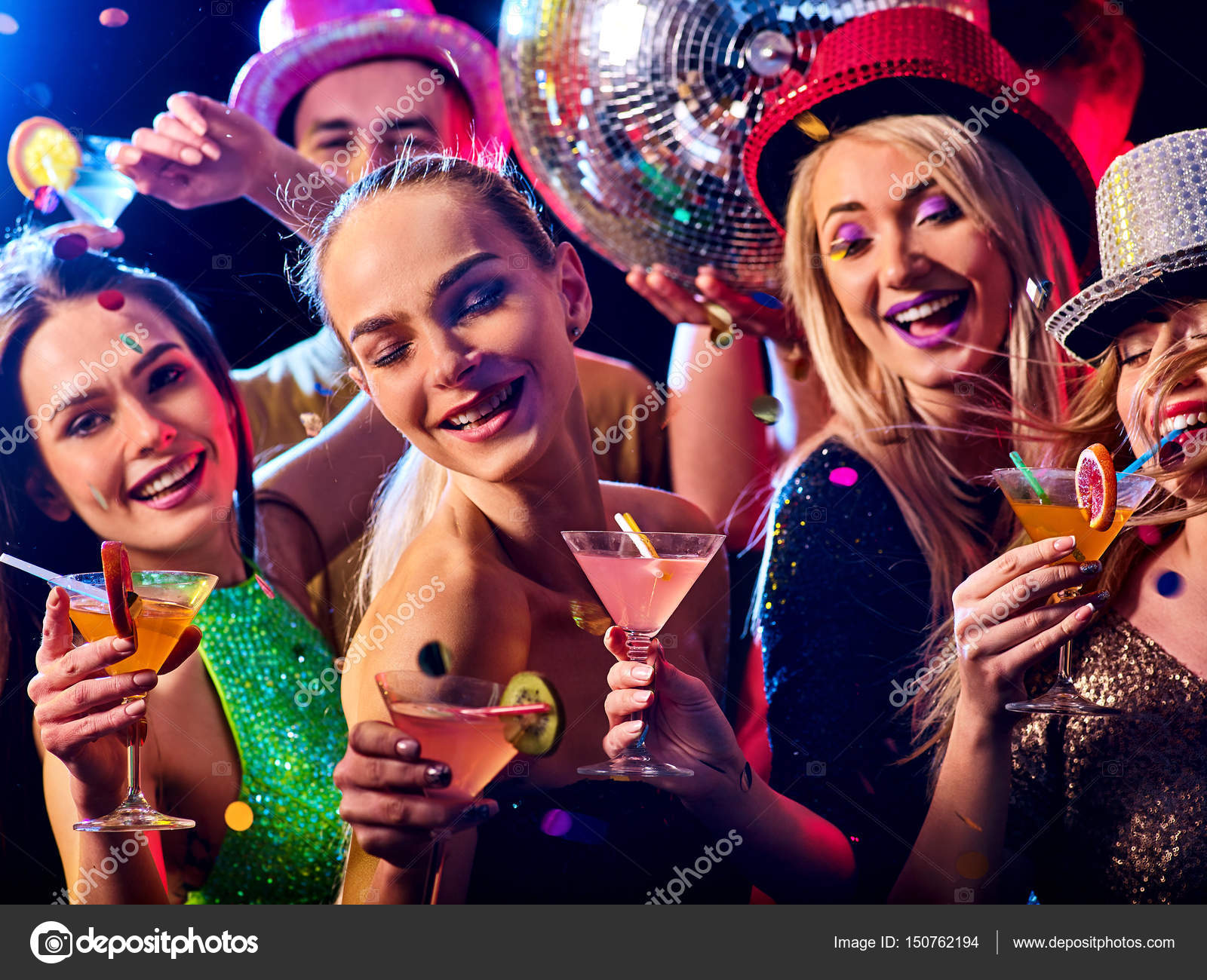 Dance party with group people dancing and disco ball. Stock Photo by ...