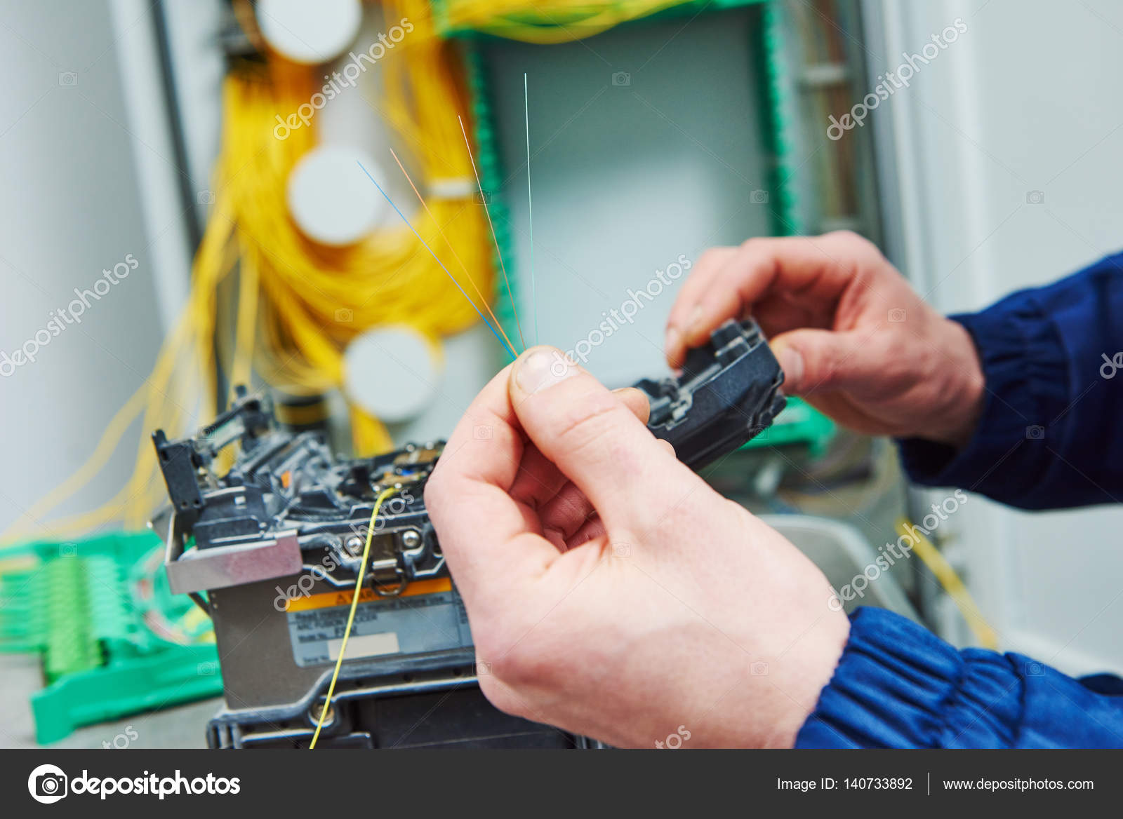 Fiber optic cable splice machine in work — Stock Photo © kalinovsky ...