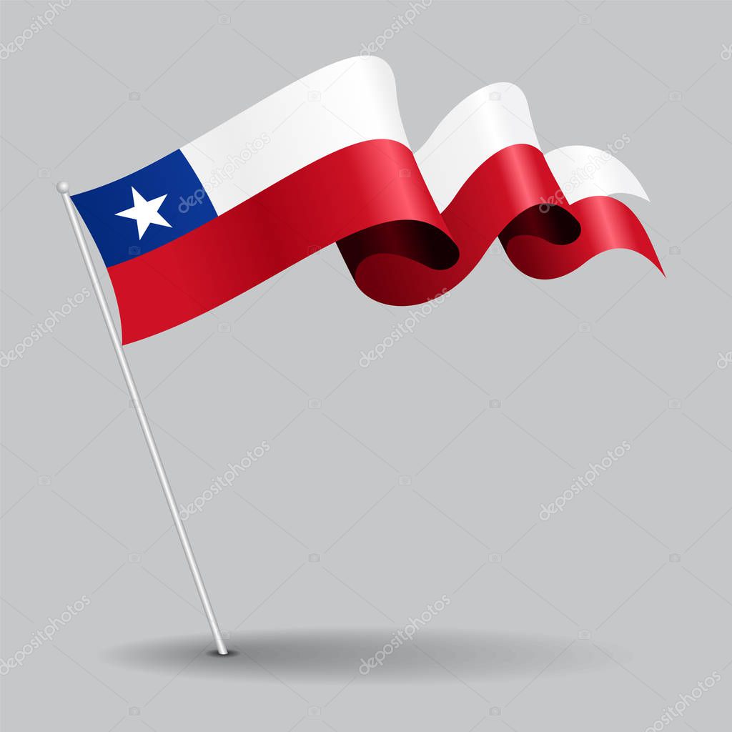 Bandera ondulada de pin chileno. Ilustración vectorial. 2023