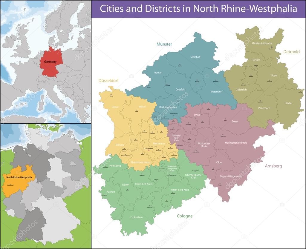 Mapa Nadrenii Północnej-Westfalii Stock Vector by ©Volina 127763084