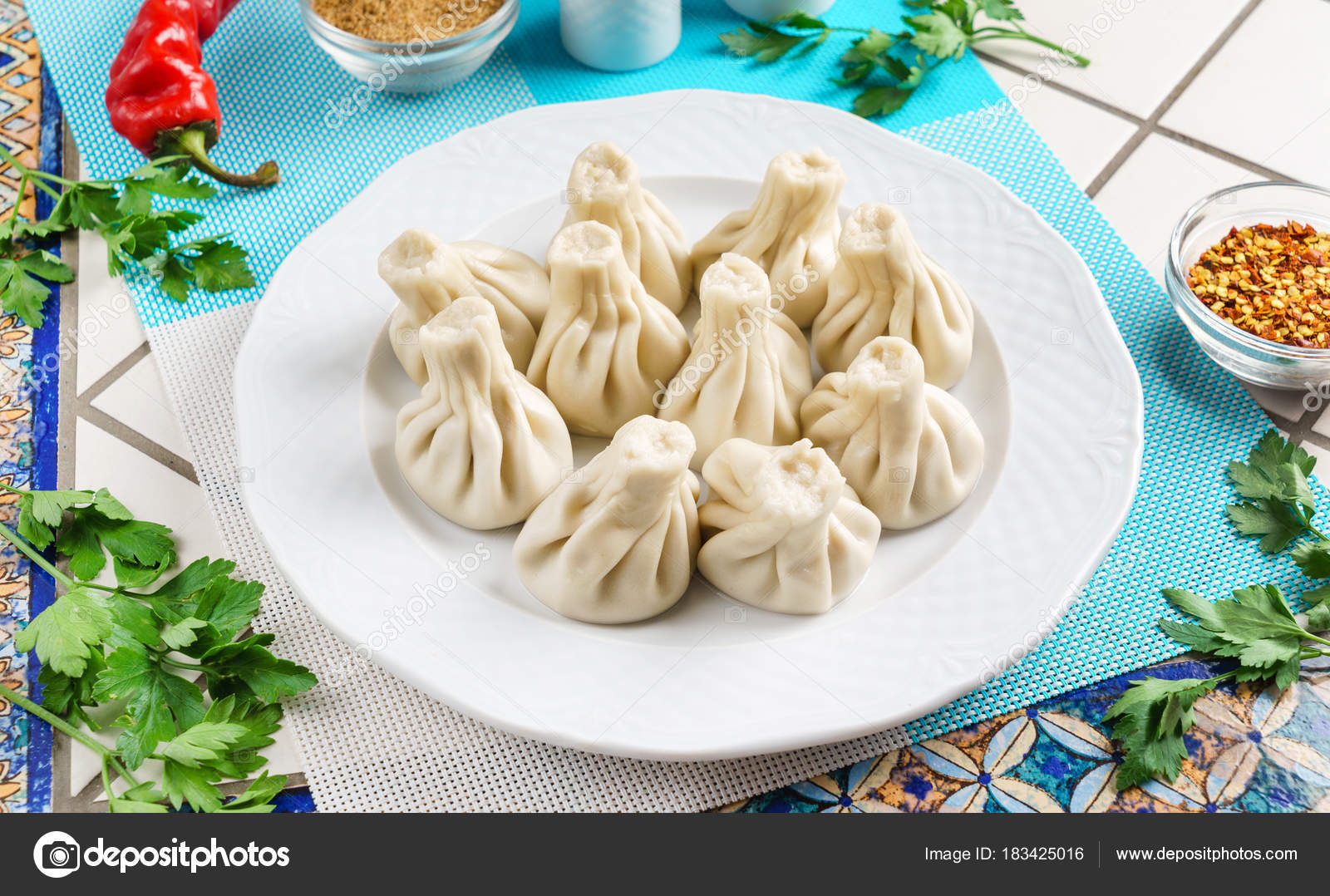 Georgian Dumplings Khinkali Meat Stock Photo by ©Shebeko 183425016