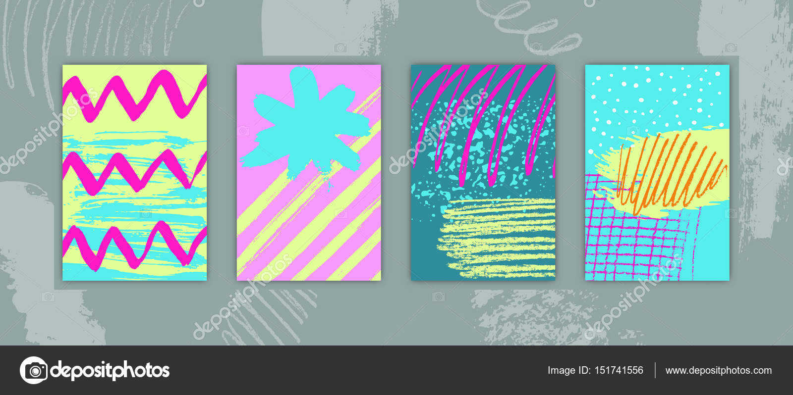 Set of Rectangular Cards with Hand Drawn Colorful Paints Stock Vector ...