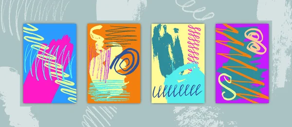 Set of Rectangular Cards with Hand Drawn Colorful Paints Stock Vector ...