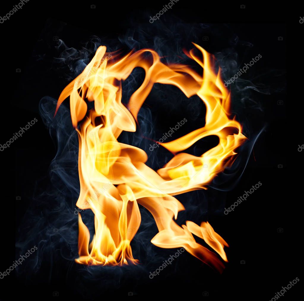 Letter R In Blue Fire