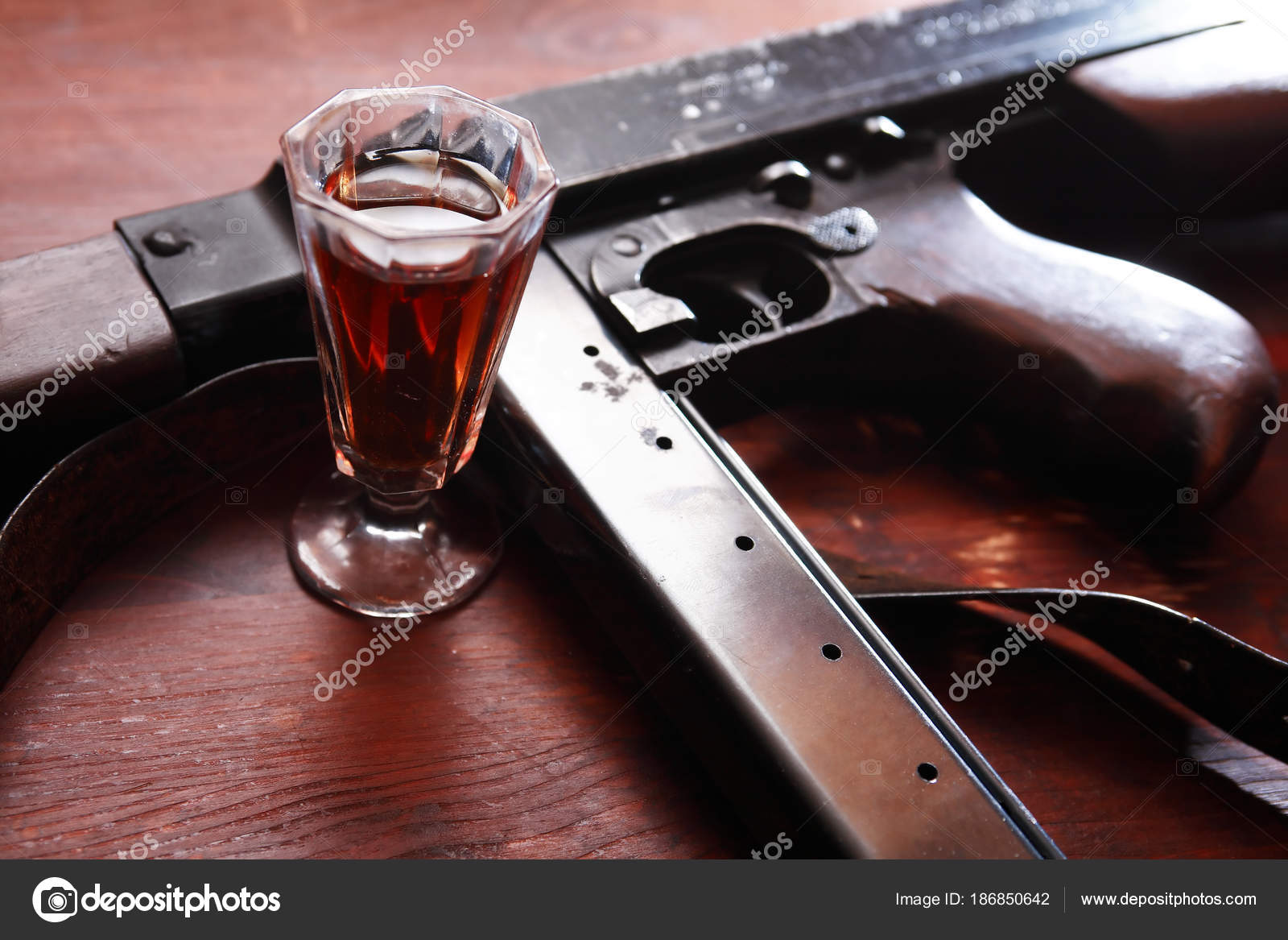 Submachine Gun And Whiskey Stock Photo by ©kvkirillov 186850642