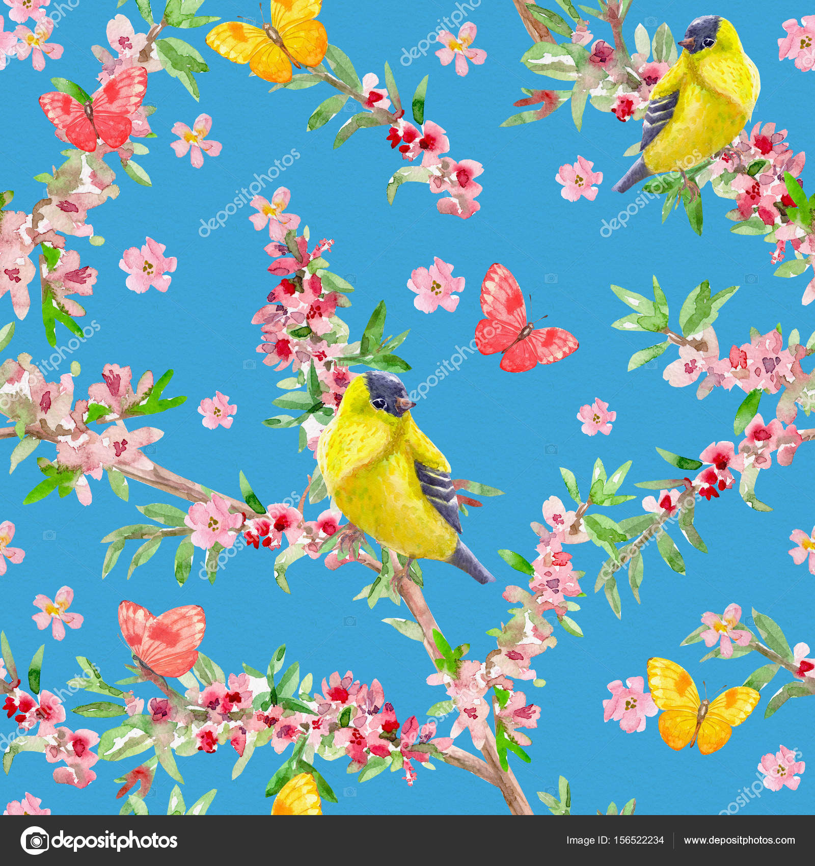 Texture with a yellow bird on branch. — Stock Photo © Oksana #156522234