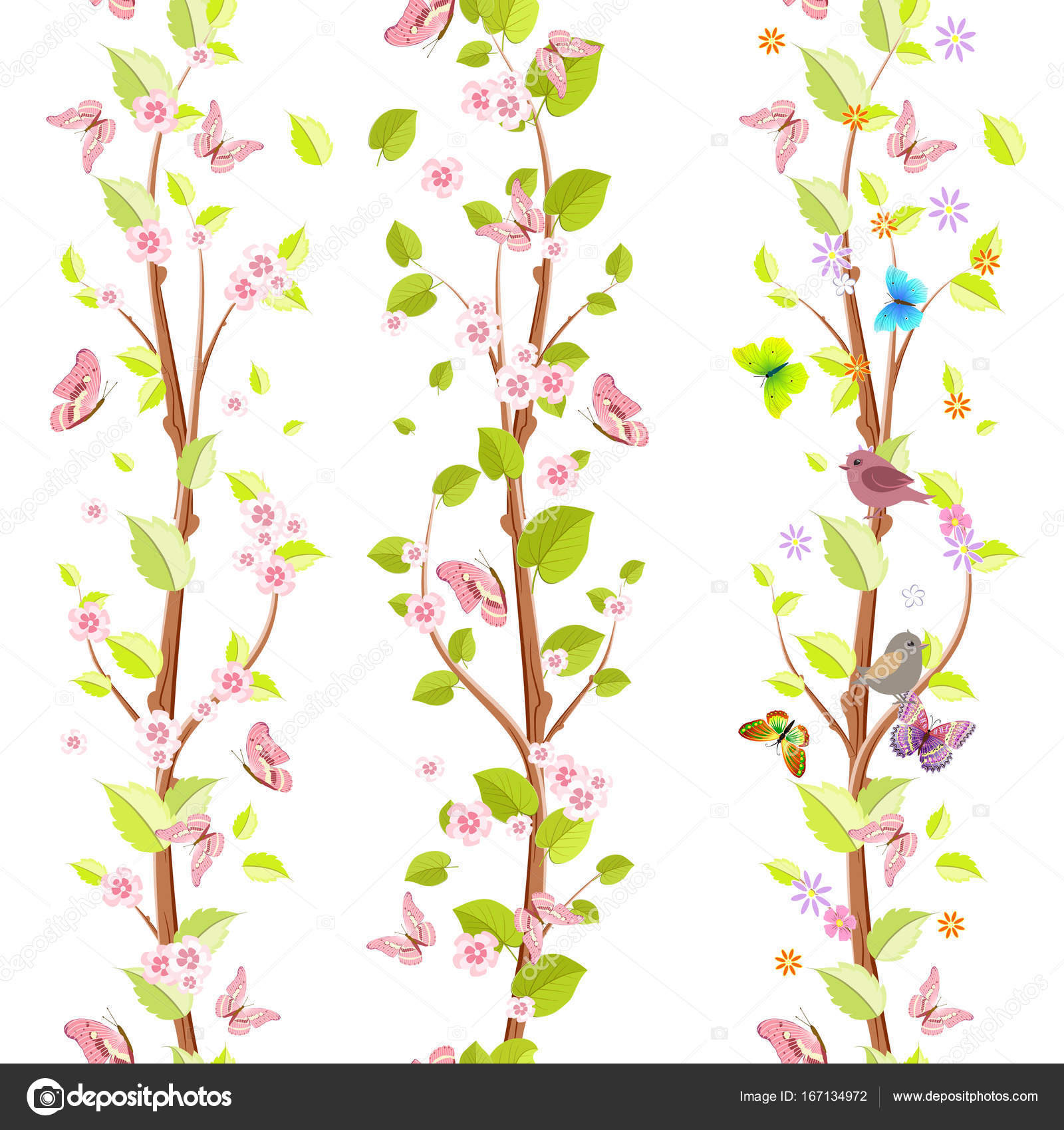 Spring seamless borders with branches and butterflies Stock Vector ...