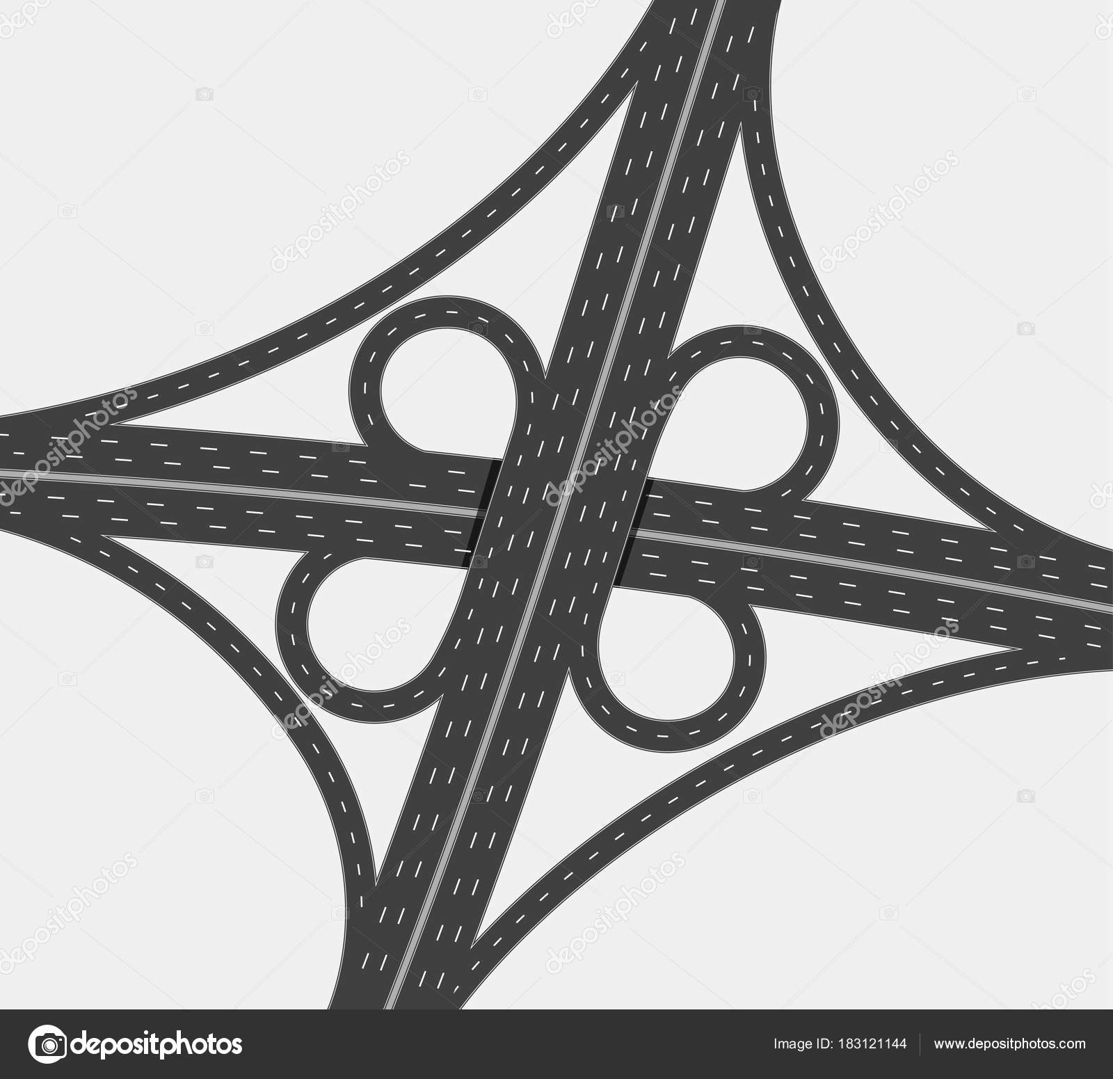 Highway Crossroad Two Level Traffic Junction Four Way Interchange Loop ...