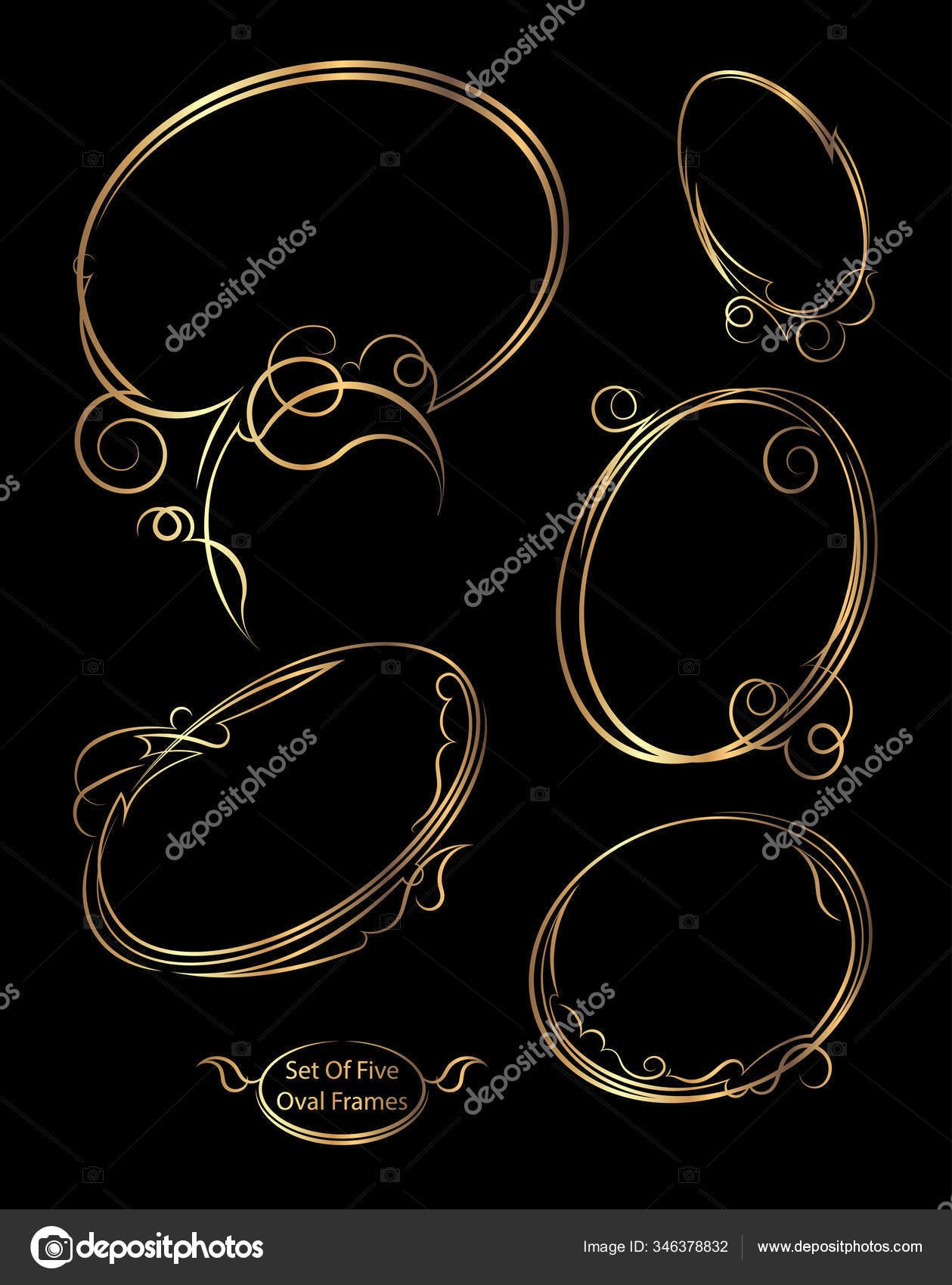 Set Five Rich Decorated Elegant Gold Oval Frames Black Background Stock Vector by ©antonshpak ...