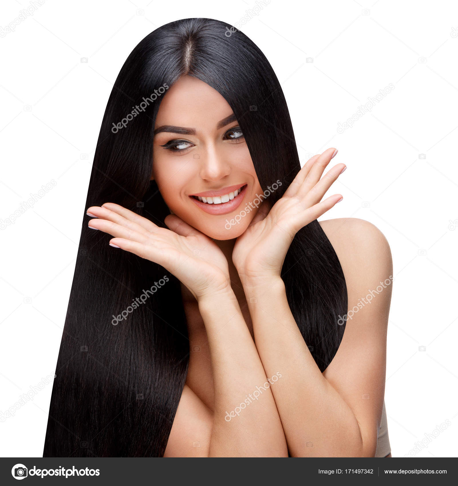 Beautiful Young Woman with Clean healthy hair Stock Photo by ...