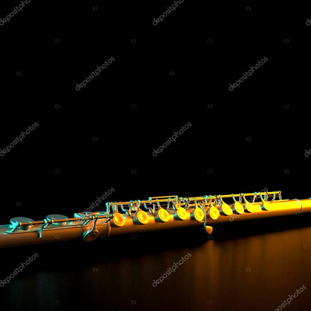 flauta metálica transversal sobre fondo negro 2022