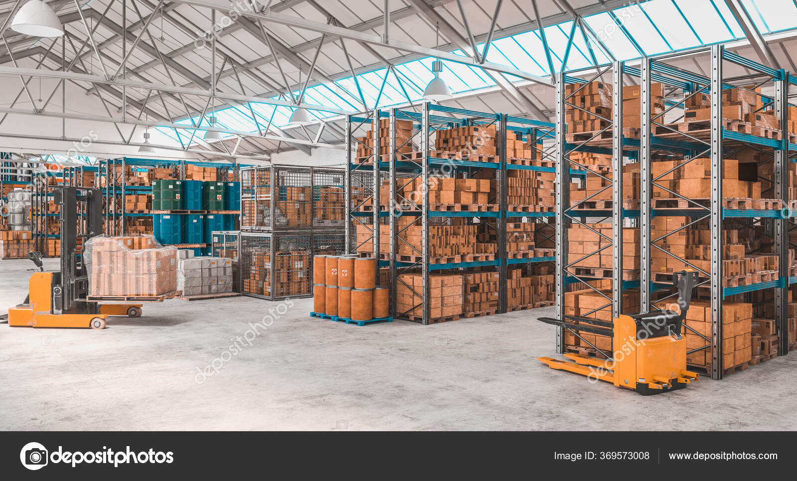 Render Image Concrete Storage Warehouse Pallets Shelves Full Goods ...