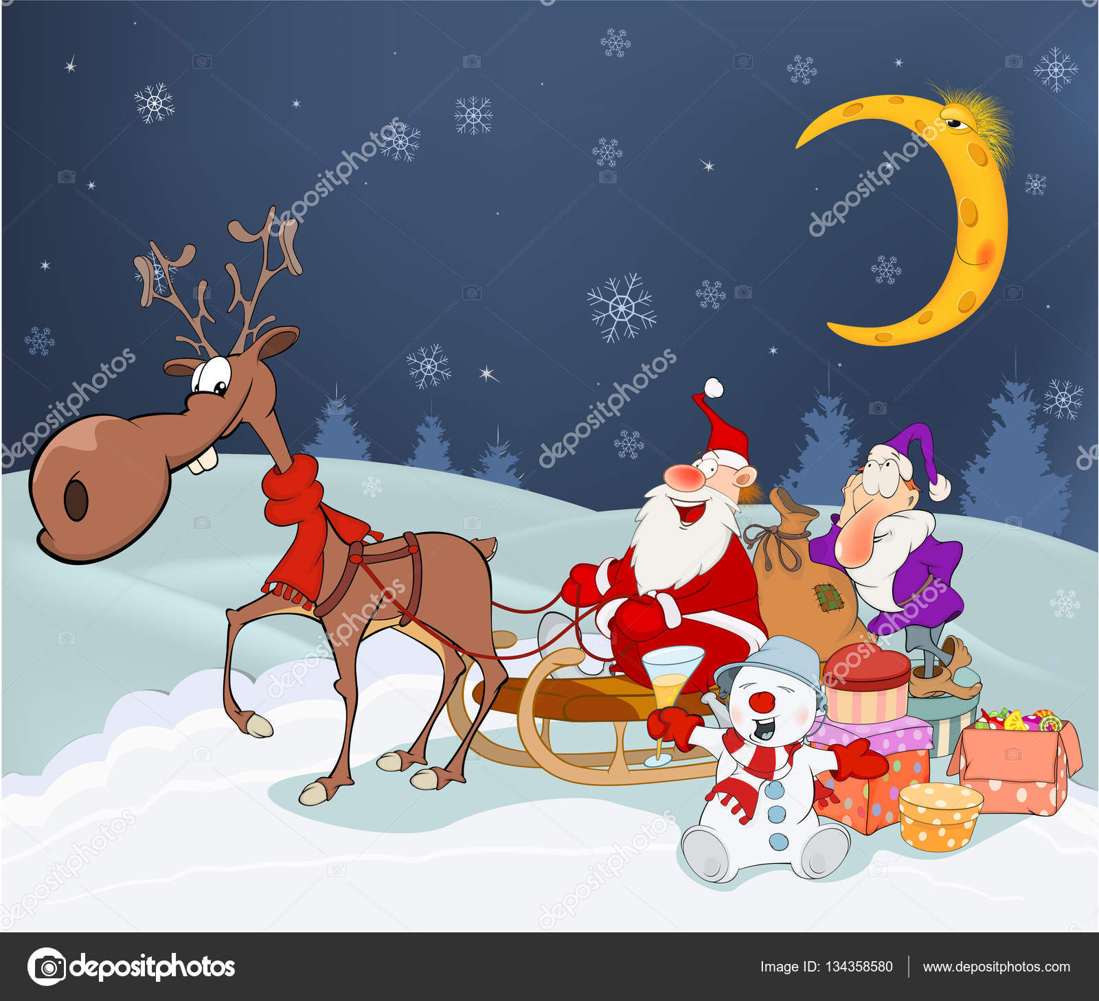 Lindo Papá Noel y Reno . Vector de stock por ©liusaart 134358580