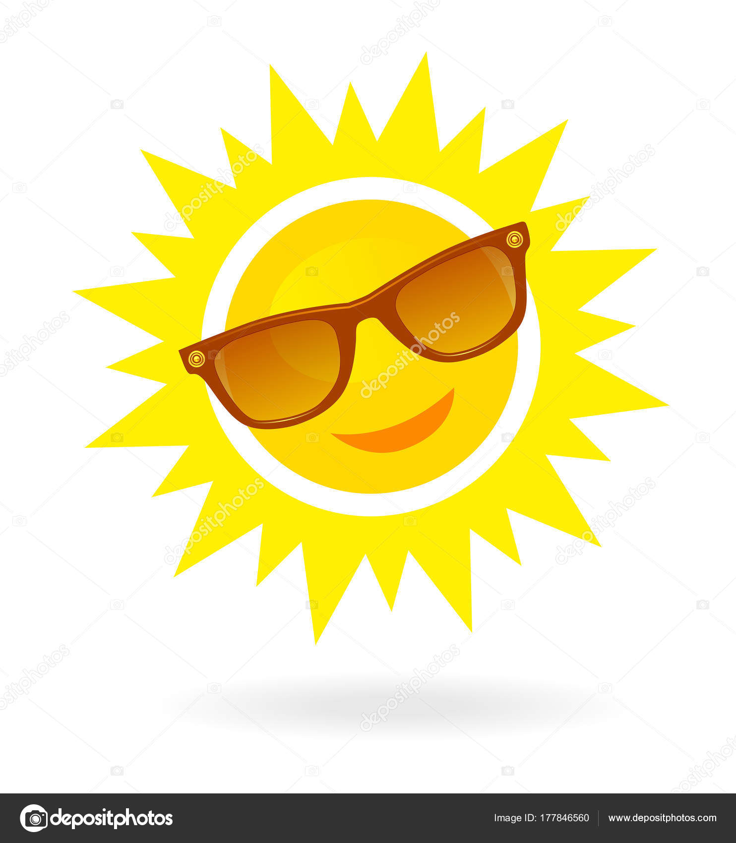 Cheerful, smiling cartoon sun in sunglasses on white background. Stock ...