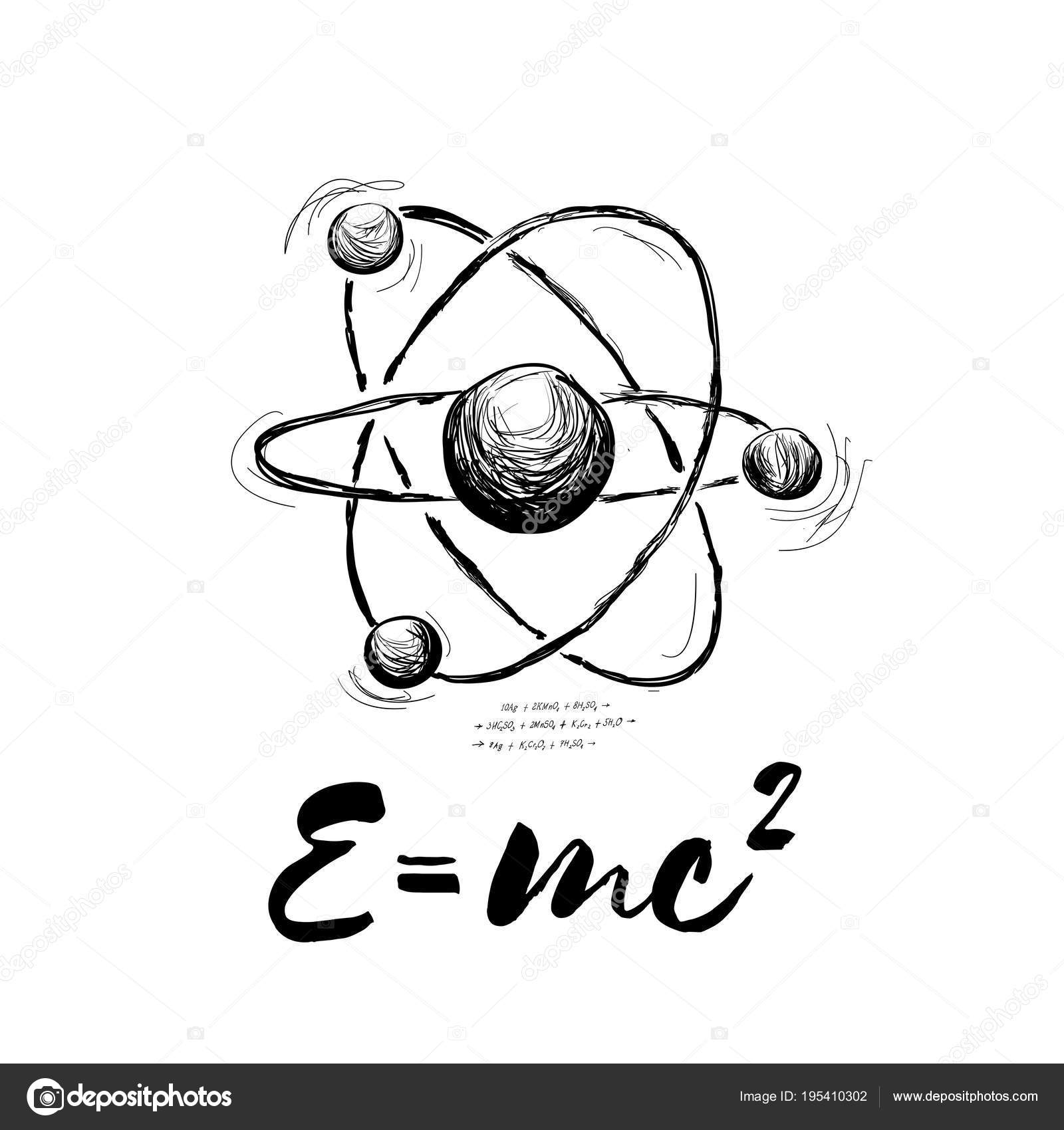 Atom drawn with formula. Vector abstract illustration on white Stock ...