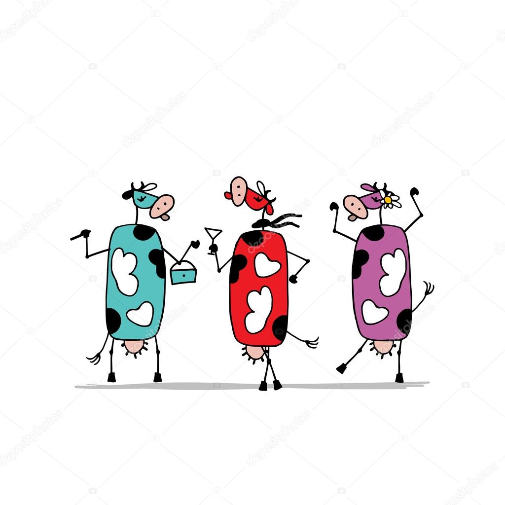 Funny colorful cows on the party, sketch for your design Stock Vector ...
