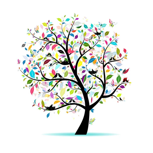 Summer floral tree, heart shape — Stock Vector © Kudryashka #3209944