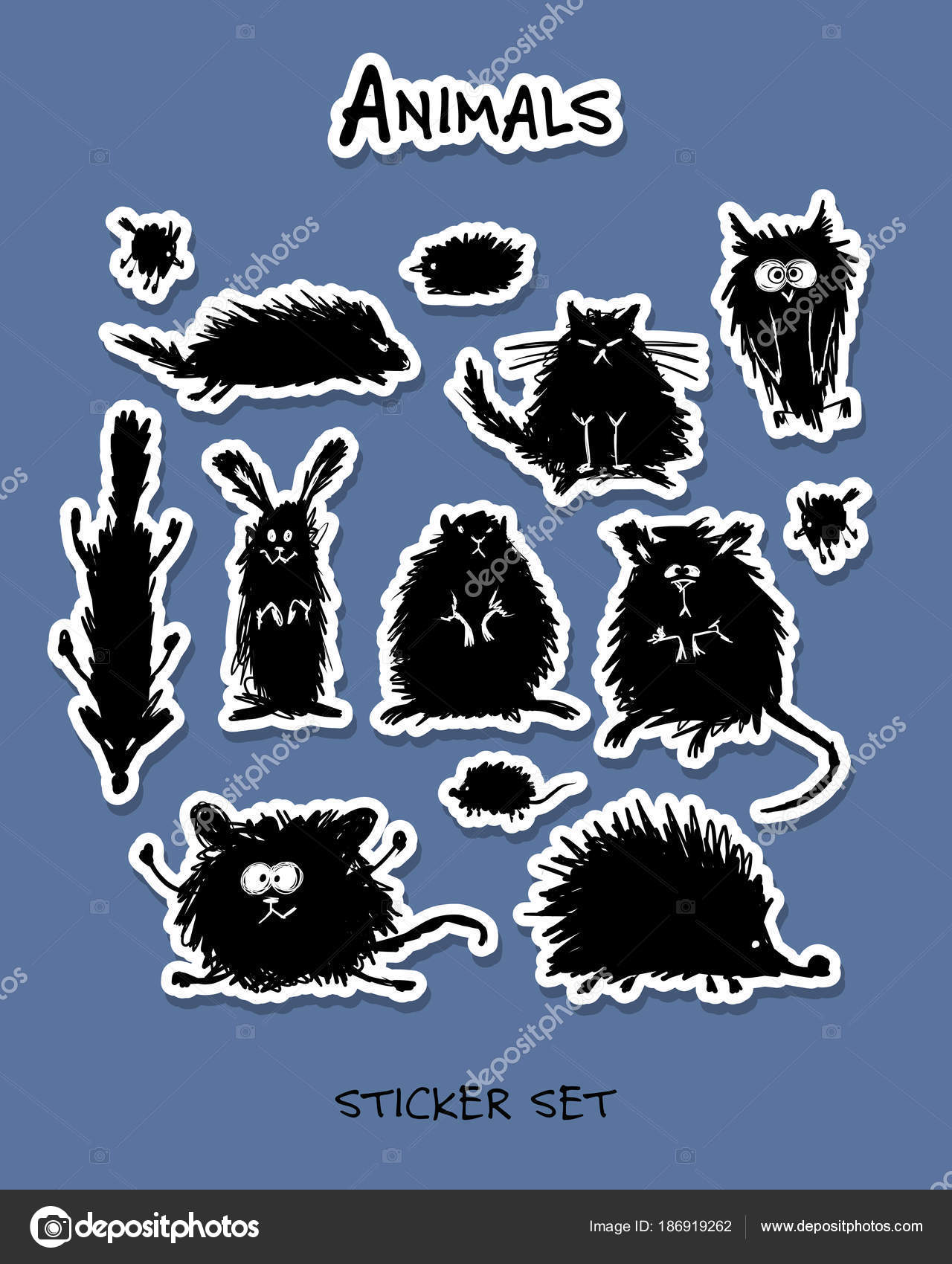 Funny stylized animals, stickers collection for your design — Stock ...