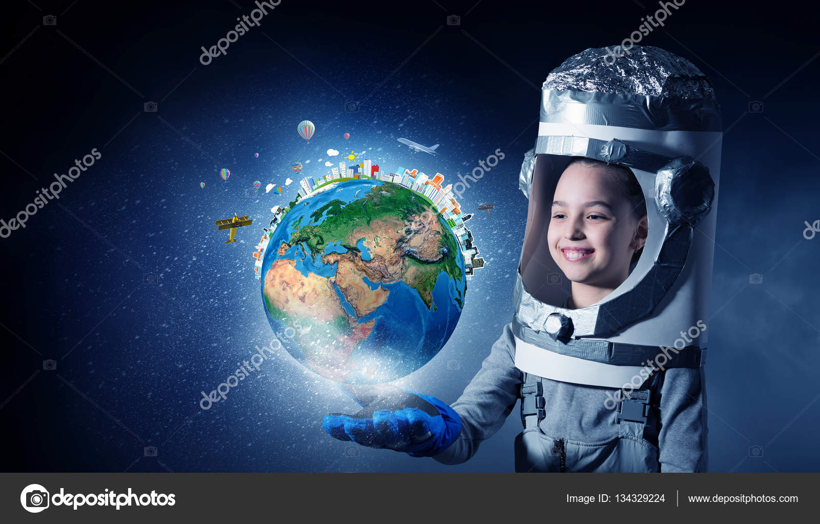 She wants to become astronaut . Mixed media — Stock Photo ... She wants to become astronaut . Mixed media — Stock Photo ...