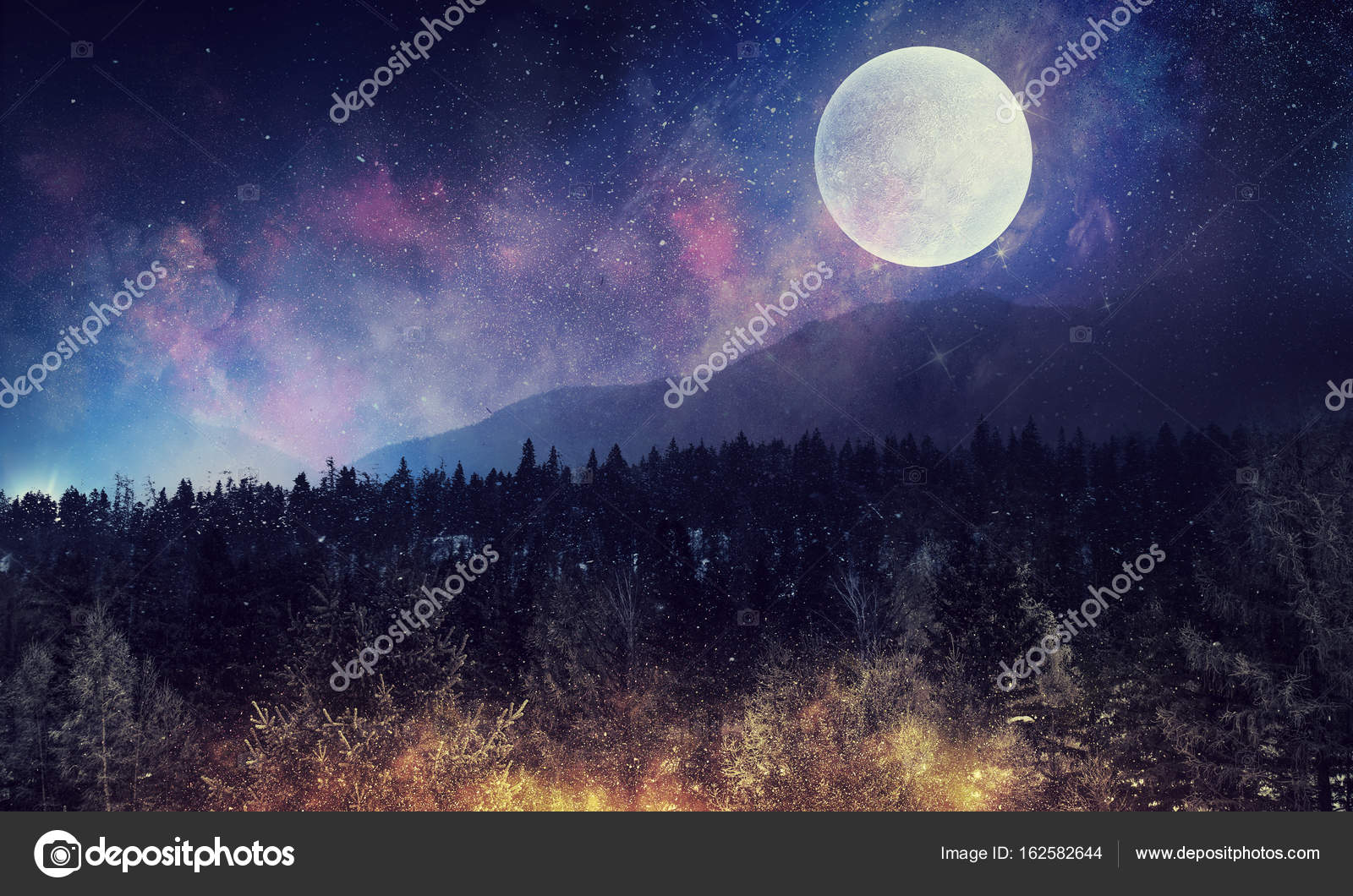 Starry sky and moon. Mixed media Stock Photo by ©SergeyNivens 162582644