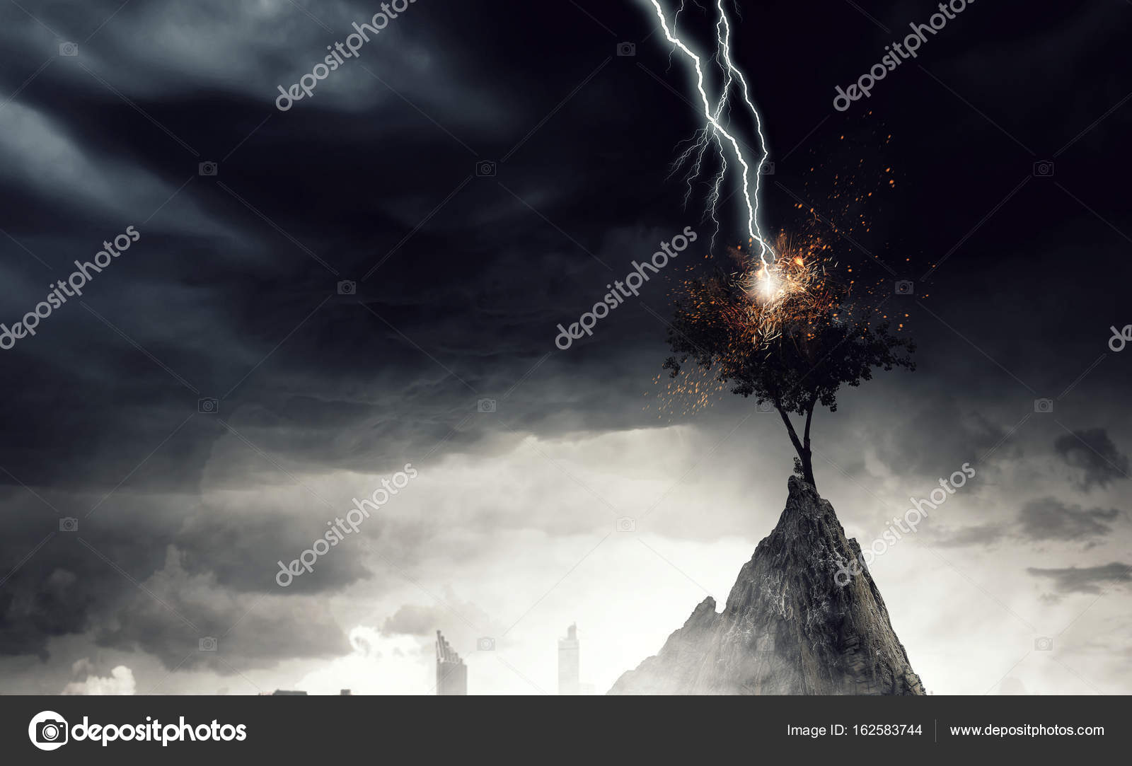 Bright lightning hit the tree — Stock Photo © SergeyNivens #162583744