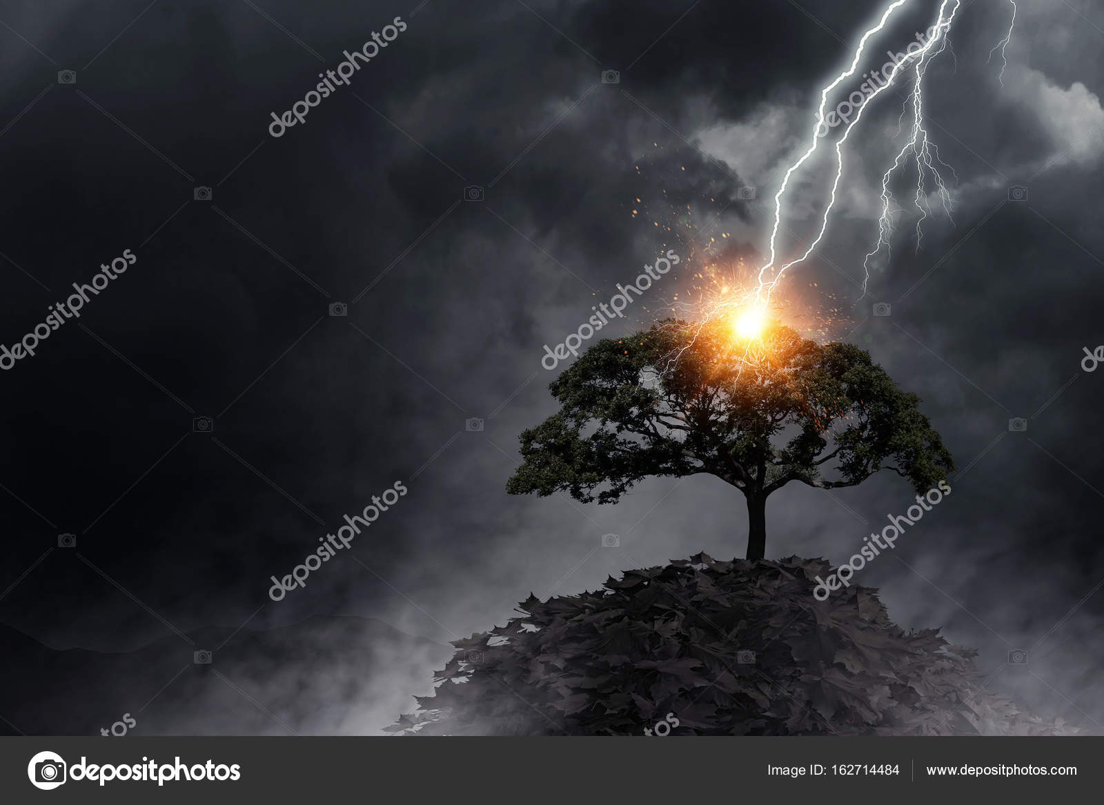 Bright lightning hit the tree Stock Photo by ©SergeyNivens 162714484