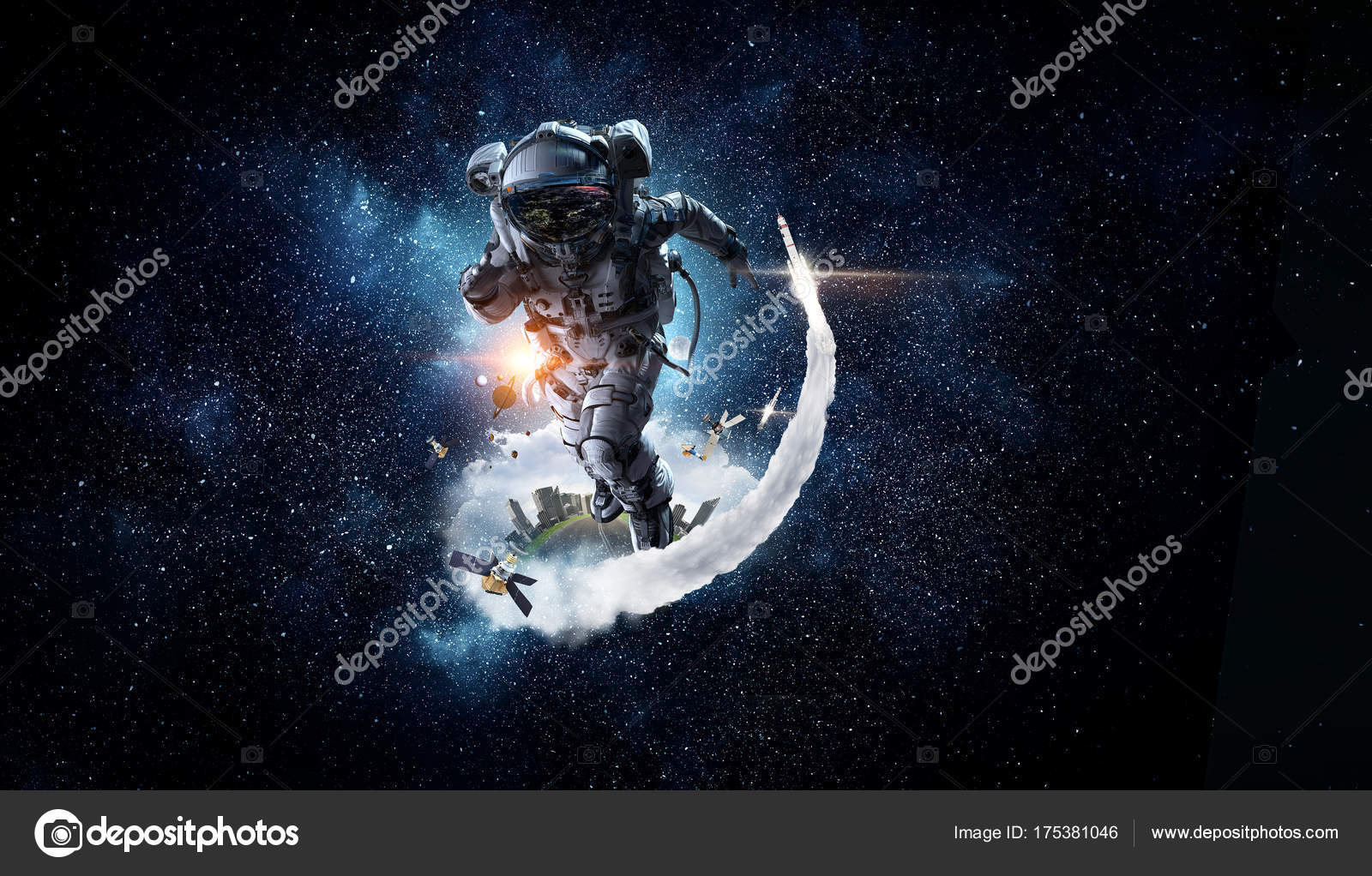Spaceman running fast. Mixed media — Stock Editorial Photo ...