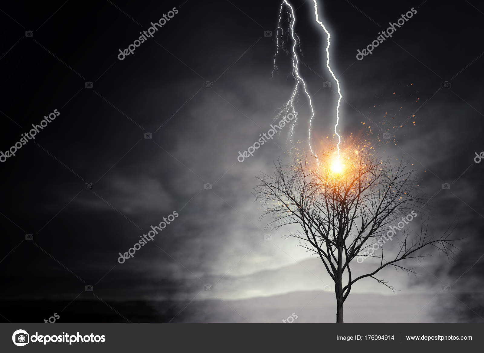 Bright lightning hit the tree — Stock Photo © SergeyNivens #176094914