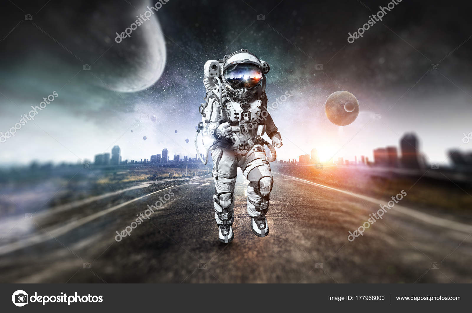 Spaceman running fast. Mixed media — Stock Editorial Photo ...