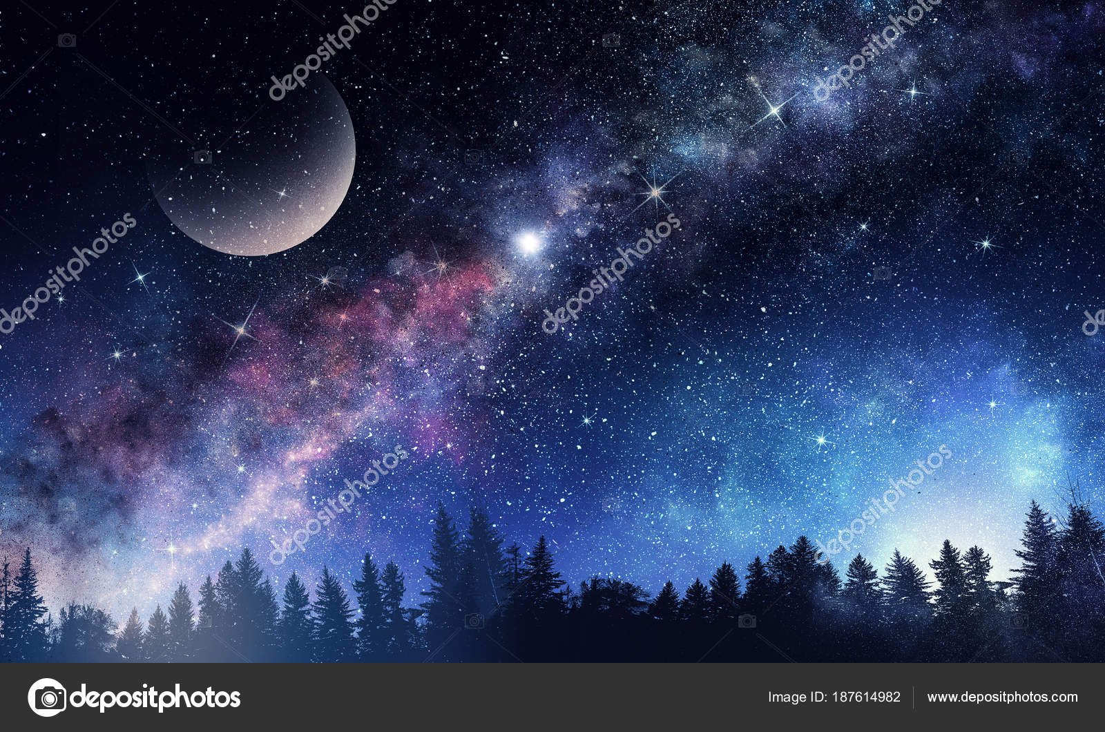 Real Starry Night Sky With Moon 2.479 Starry Night Sky With Moon Stock