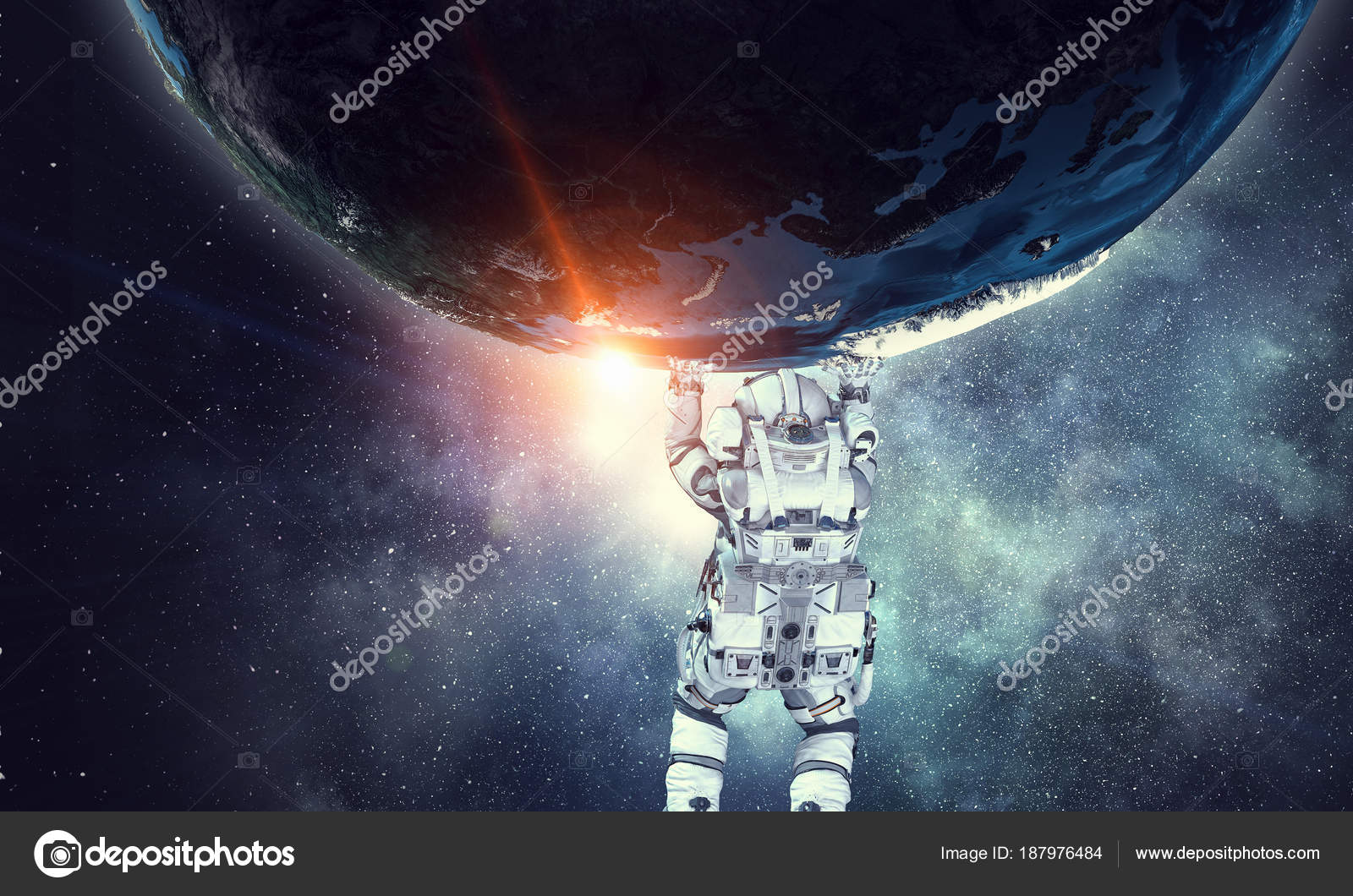 Spaceman carry big planet. Mixed media — Stock Editorial Photo ...