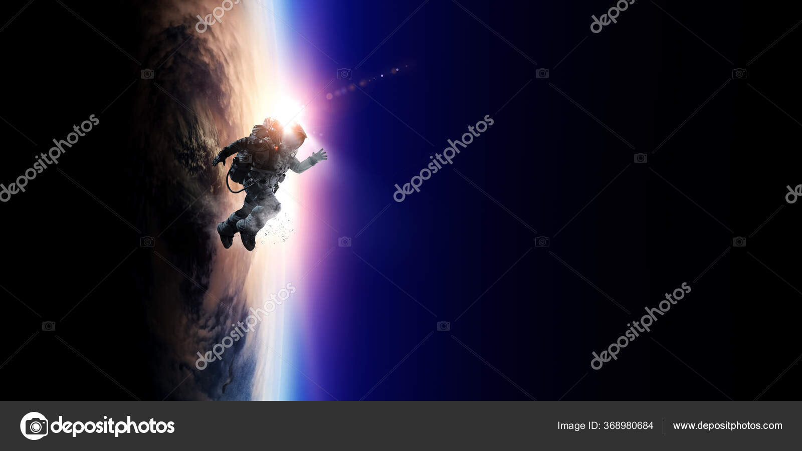 Spaceman and planet, human in space concept — Stock Photo ...